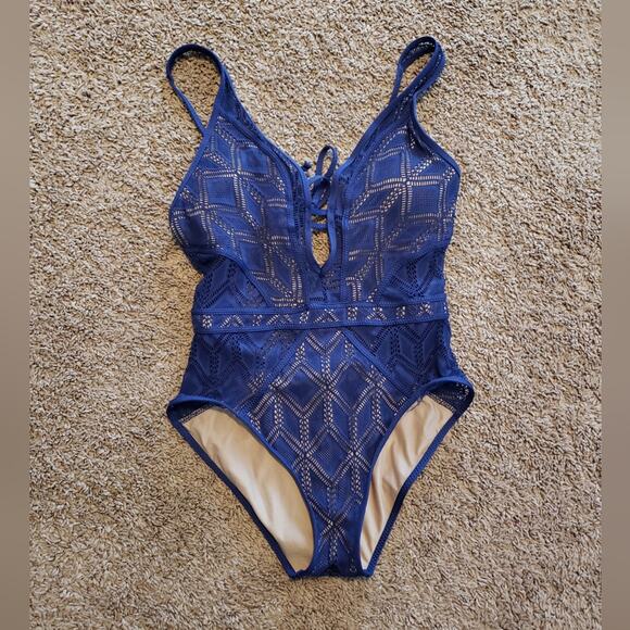 BECCA | Swim | Becca Crochet Cut Out One Peice Swimsuit Open Back Deep ...